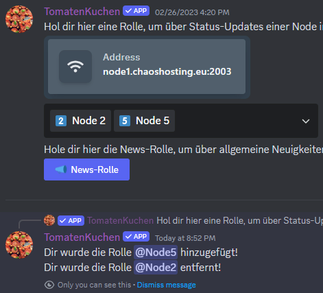Reaction, button and select roles | TomatenKuchen Docs